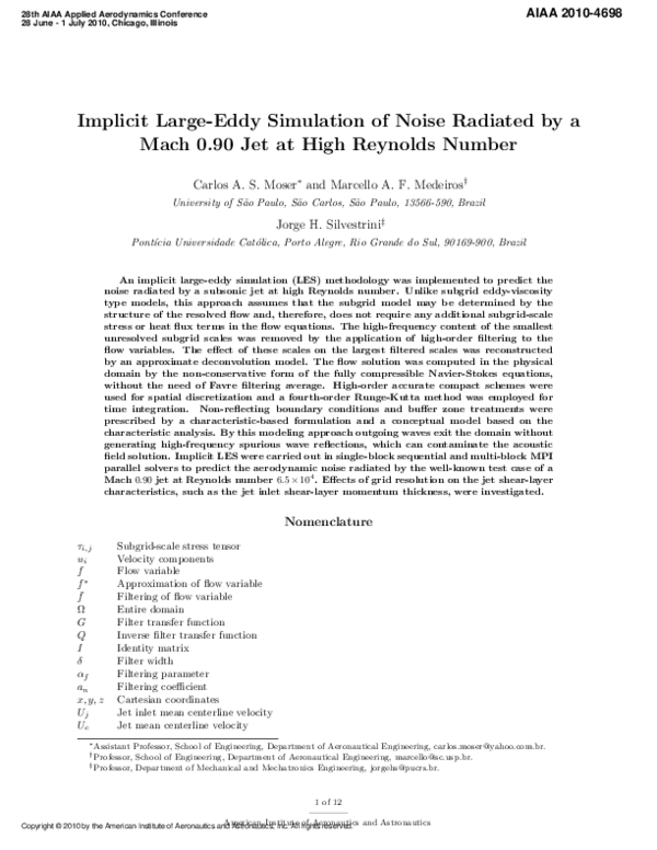 (PDF) Implicit Large-Eddy Simulation of Noise Radiated by a Subsonic Jet at High Reynolds Number