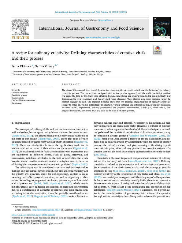 (PDF) A recipe for culinary creativity: Defining characteristics of ...