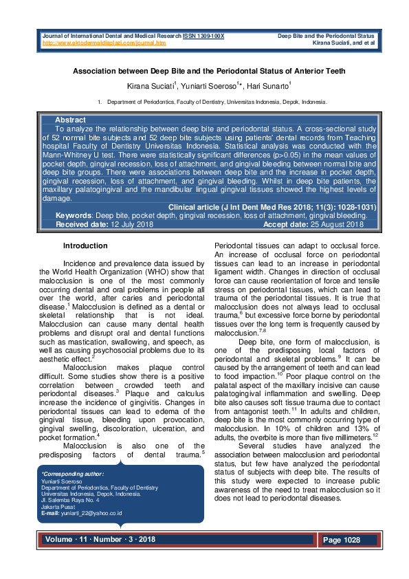 (PDF) Association between deep bite and the periodontal status of anterior teeth
