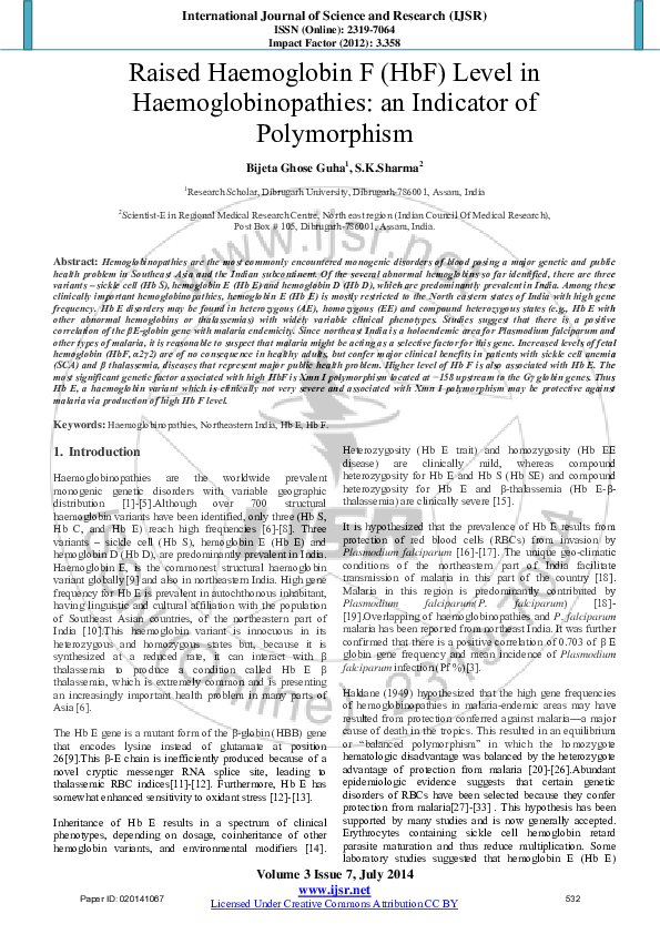 (PDF) Raised Haemoglobin F (HbF) Level in Haemoglobinopathies: an ...