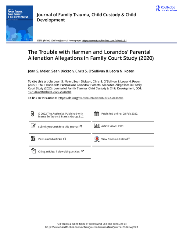 (PDF) The Trouble with Harman and Lorandos’ Parental Alienation ...