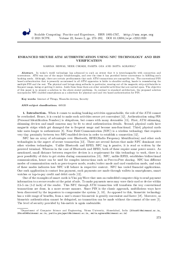 (PDF) NFC and Iris Authentication for Secure ATMs