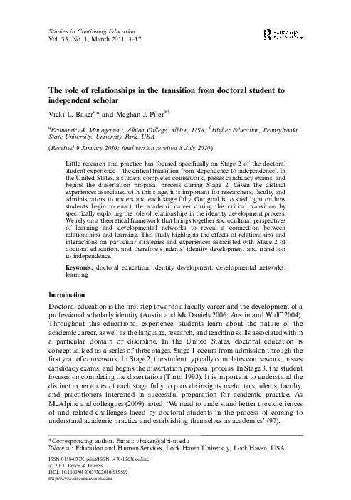 (PDF) The role of relationships in the transition from doctoral student ...