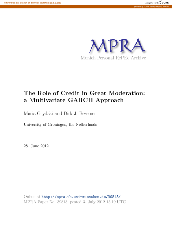 (PDF) The Role of Credit in Great Moderation: a Multivariate GARCH Approach