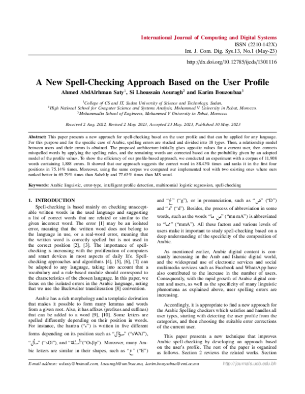 (PDF) A new spell-checking approach based on the user profile