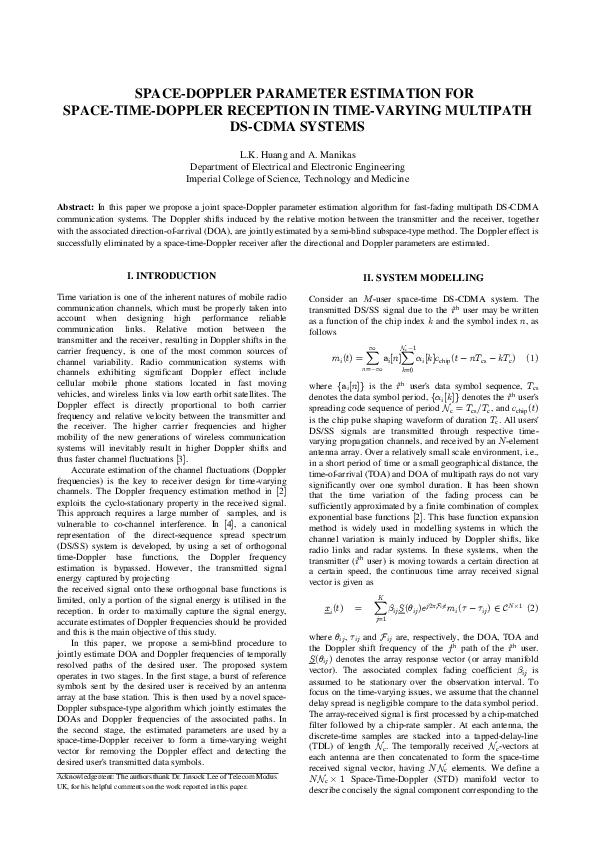 (PDF) Space-Doppler parameter estimation for space-time-Doppler reception in time-varying ...