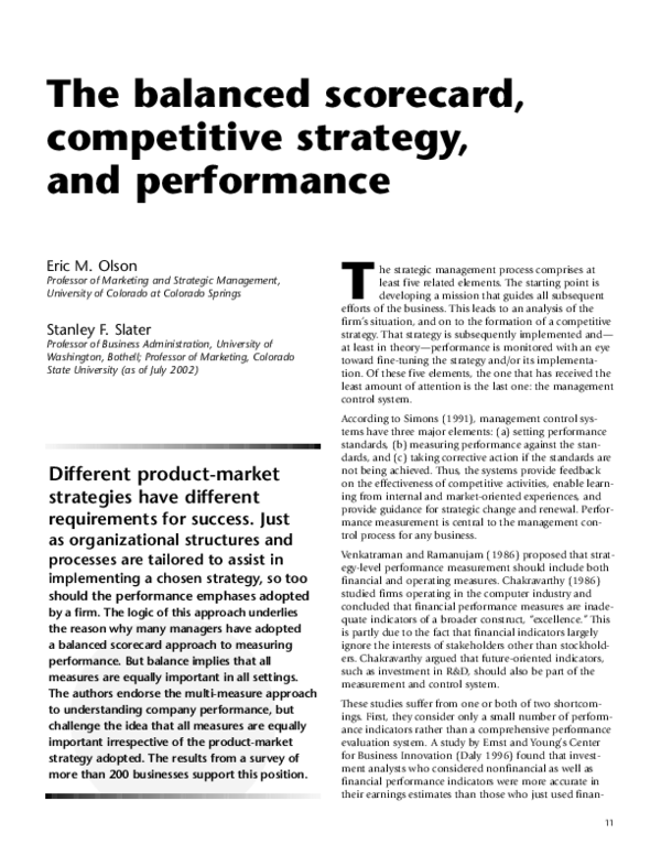 (PDF) The balanced scorecard, competitive strategy, and performance
