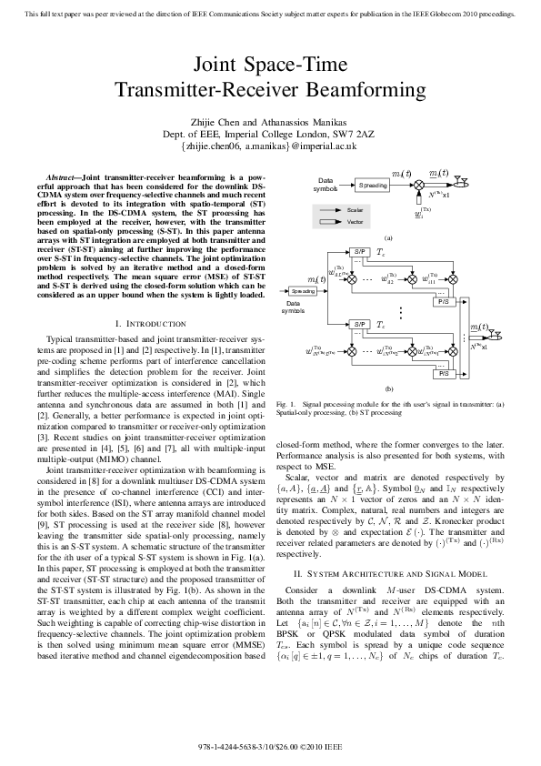 (PDF) Joint Space-Time Transmitter-Receiver Beamforming