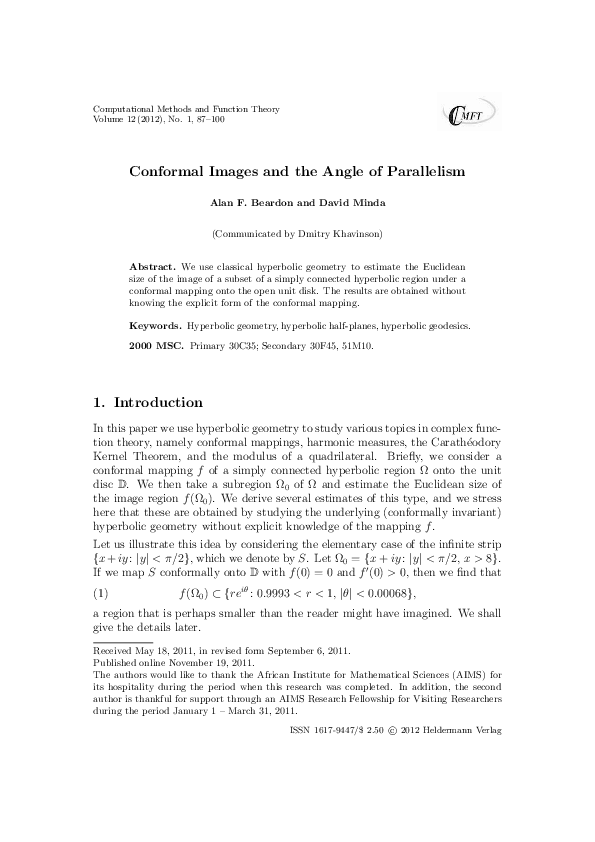 (PDF) Conformal Images and the Angle of Parallelism