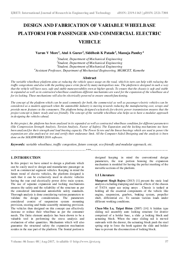 (PDF) Design and Fabrication of Variable Wheelbase Platform for ...
