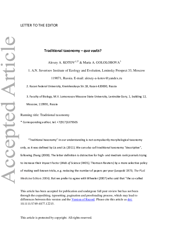 (PDF) Traditional taxonomy: Quo vadis?