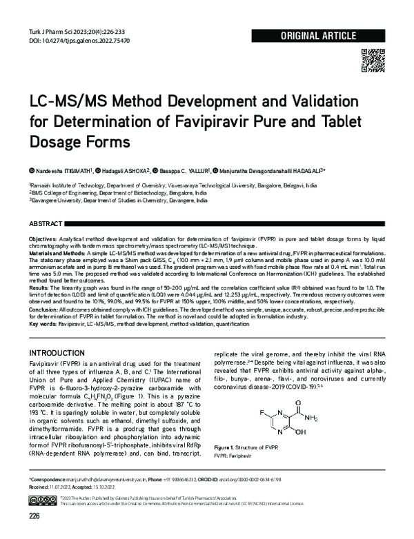 (PDF) LC-MS/MS Method Development and Validation for the Determination of Favipiravir in Pure ...
