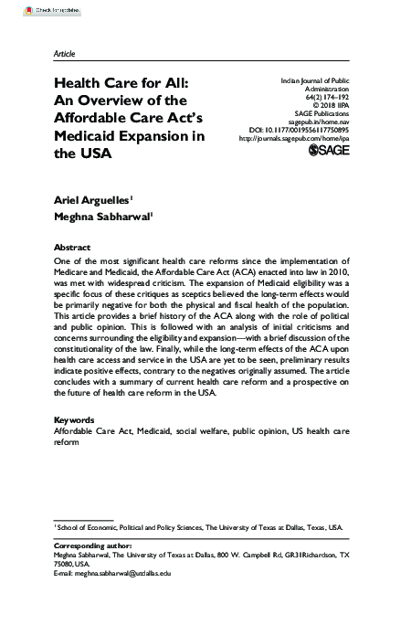(PDF) Health Care for All: An Overview of the Affordable Care Act’s ...