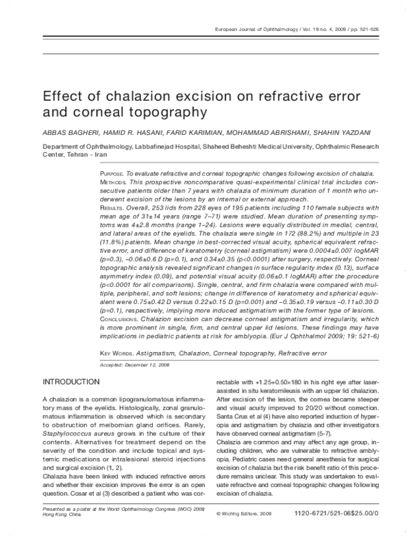 (PDF) Effect of Chalazion Excision on Refractive Error and Corneal ...