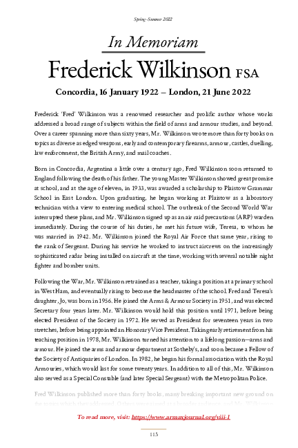 (PDF) In Memoriam: Frederick Wilkinson FSA