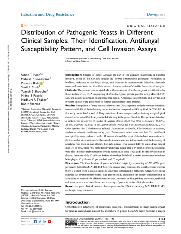 (PDF) Distribution of Pathogenic Yeasts in Different Clinical Samples ...