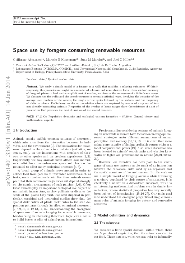 (PDF) Space use by foragers consuming renewable resources
