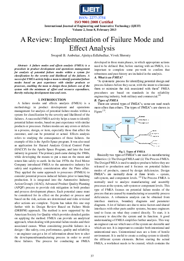 (PDF) A Review: Implementation of Failure Mode and Effect Analysis