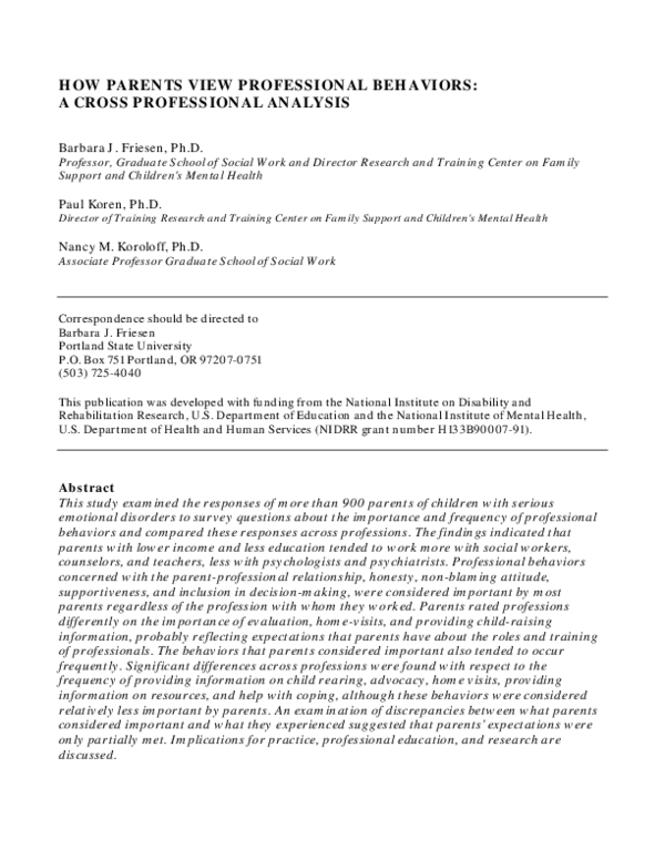 (PDF) How parents view professional behaviors: A cross-professional ...