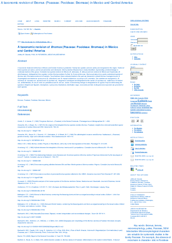 (PDF) A taxonomic revision of Bromus (Poaceae: Pooideae: Bromeae) in ...