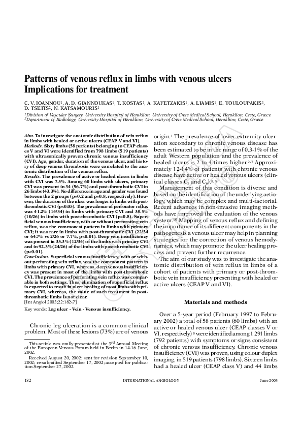 (PDF) Patterns of venous reflux in limbs with venous ulcers ...