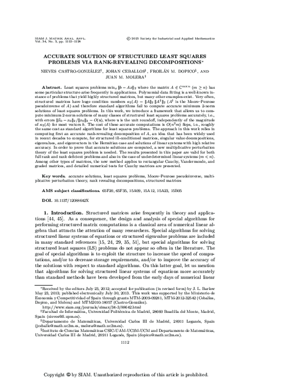 Pdf Accurate Solution Of Structured Least Squares Problems Via Rank Revealing Decompositions