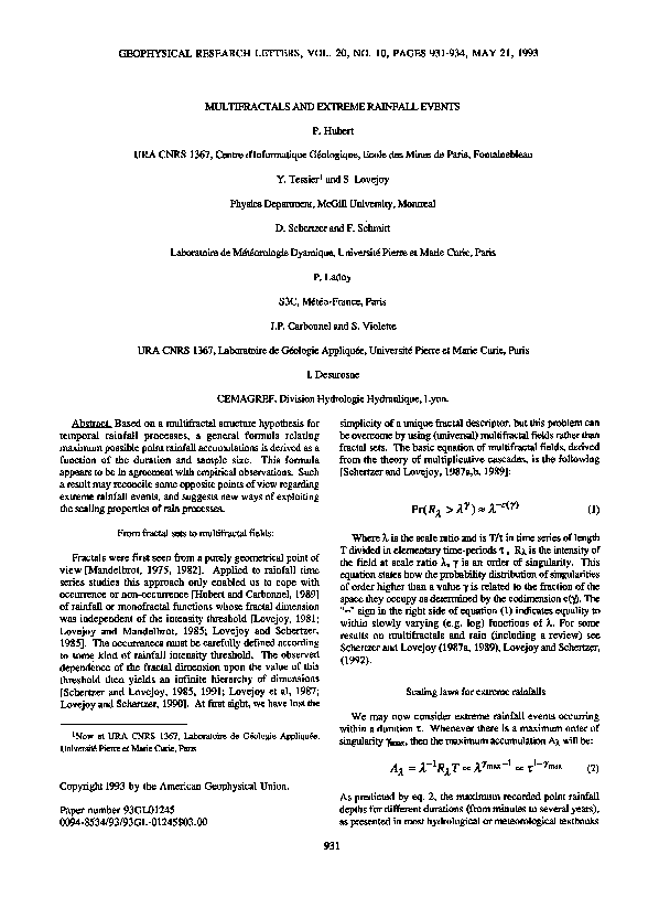 (PDF) Multifractals in Analyzing Extreme Rainfall Events