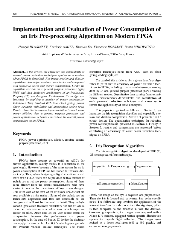 Pdf Implementation And Evaluation Of Power Consumption Of An Iris Pre Processing Algorithm On