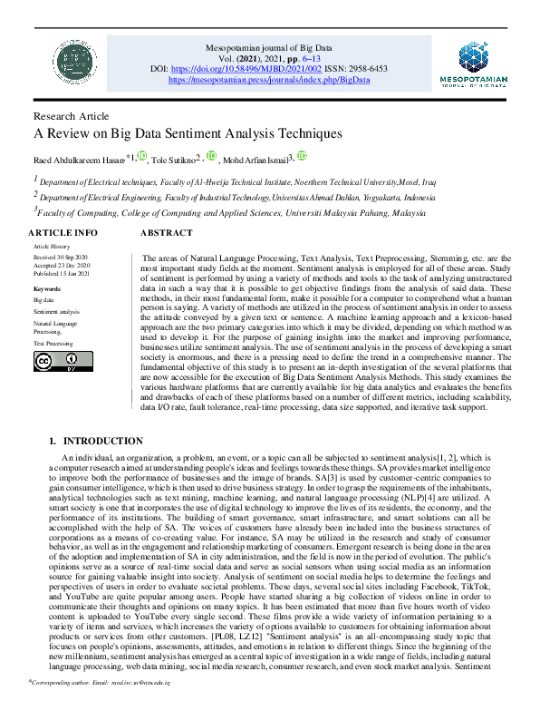 (PDF) A Review on Big Data Sentiment Analysis Techniques