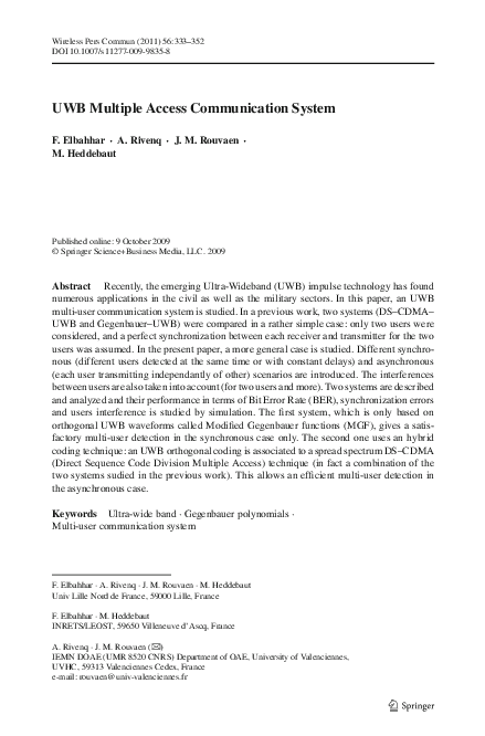 (PDF) UWB Multiple Access Communication System