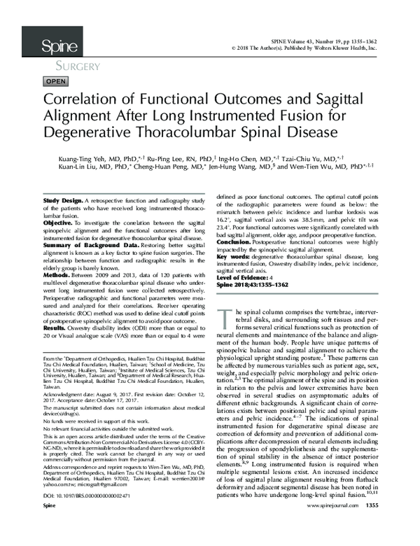 (PDF) Correlation of Functional Outcomes and Sagittal Alignment After Long Instrumented Fusion ...