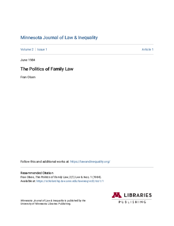 (PDF) Politics of Family Law, The