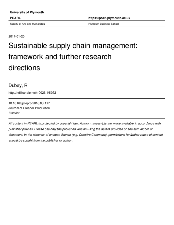 (PDF) A Sustainable Supply Chain Management Framework for Tour Operators