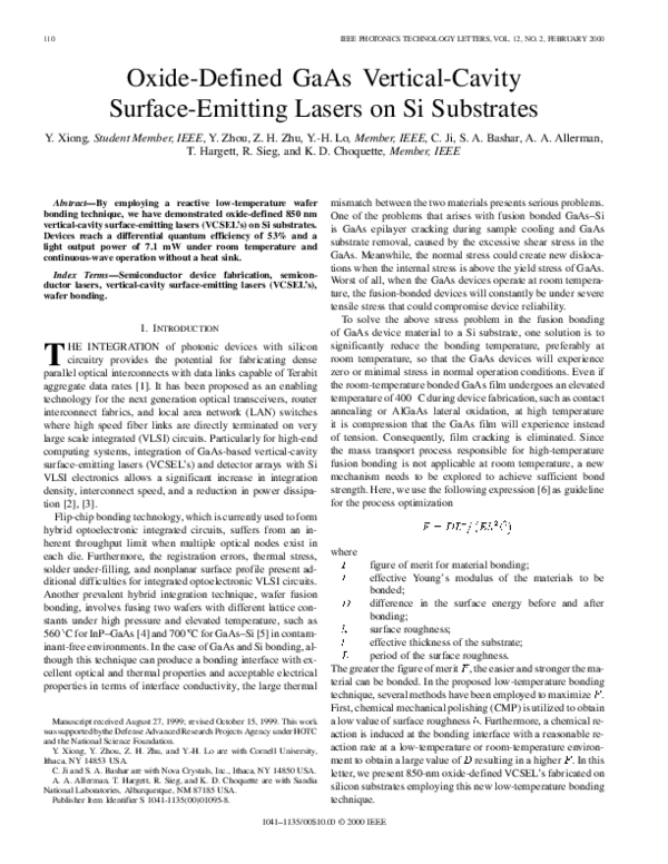 (PDF) Oxide-defined GaAs vertical-cavity surface-emitting lasers on Si ...