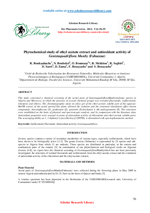 (PDF) Phytochemical study of ethyl acetate extract and antioxidant activity of ...