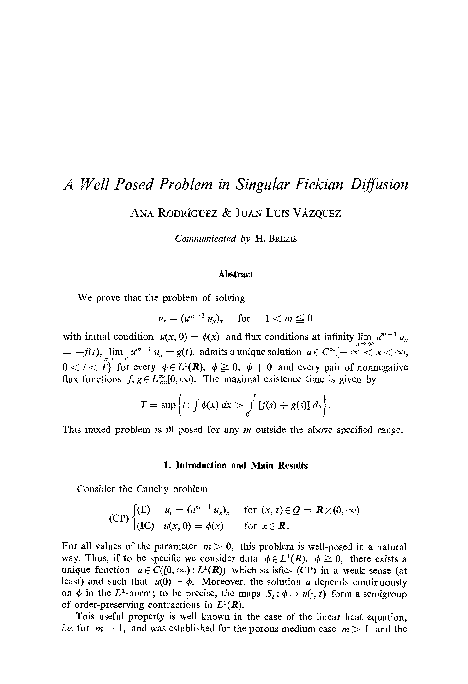 (PDF) A well posed problem in singular Fickian diffusion