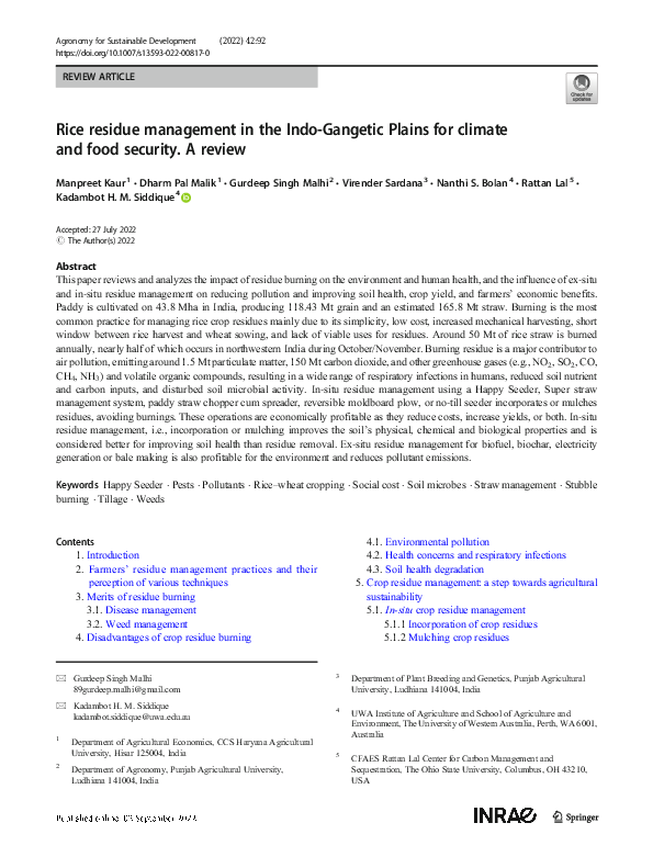 (PDF) Rice residue management in the Indo-Gangetic Plains for climate ...