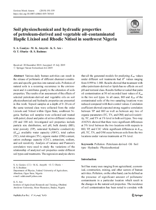 (PDF) Soil physicochemical and hydraulic properties of petroleum ...