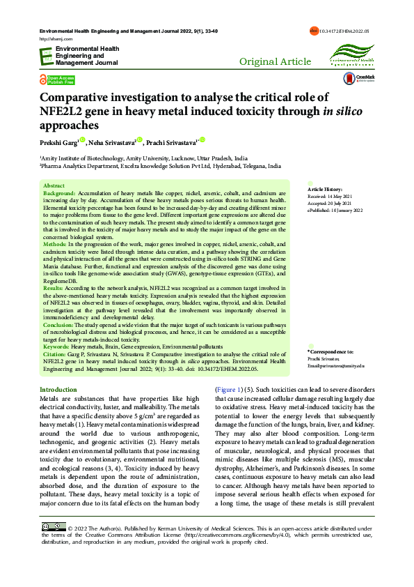 (PDF) Comparative investigation to analyse the critical role of NFE2L2 gene in heavy metal ...