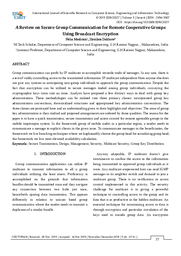 (PDF) A Review on Secure Group Communication for Remote Cooperative ...