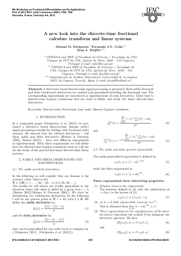 Pdf A New Look Into The Discrete Time Fractional Calculus Transform And Linear Systems