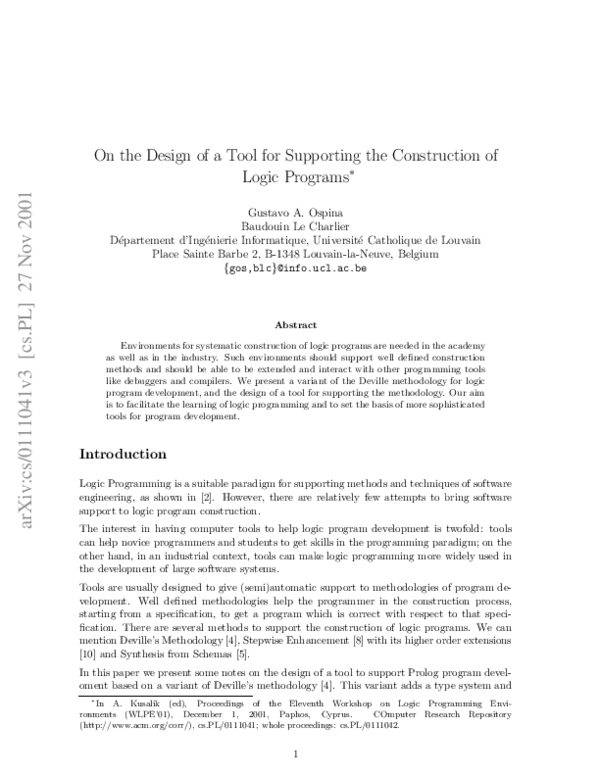 (PDF) On the Design of a Tool for Supporting the Construction of Logic Programs