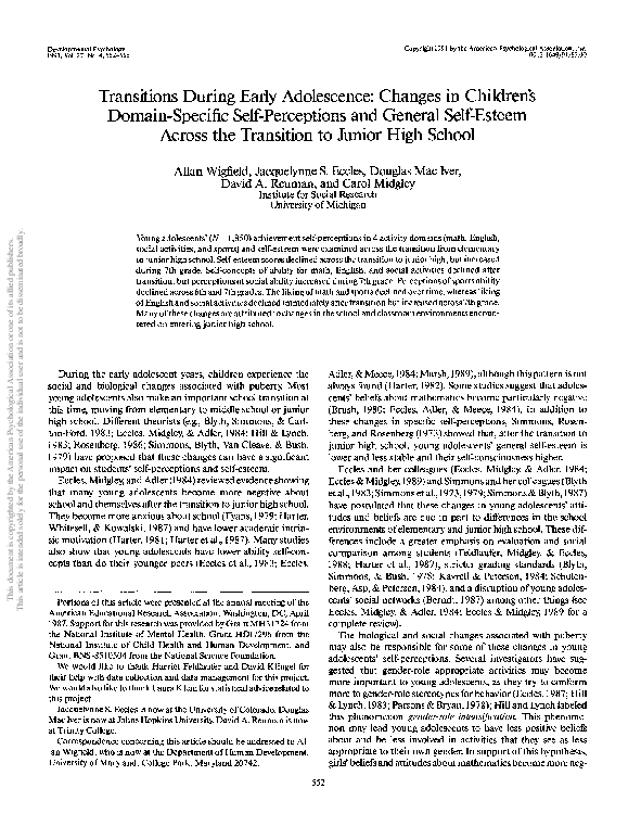 (PDF) Transitions during early adolescence: Changes in children's ...