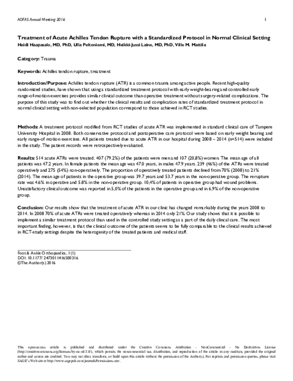 (PDF) Treatment of acute Achilles tendon rupture with a standardised ...