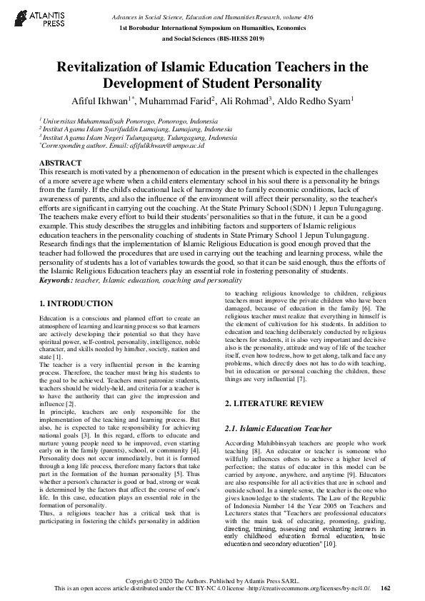 (PDF) Revitalization of Islamic Education Teachers in the Development of Student Personality