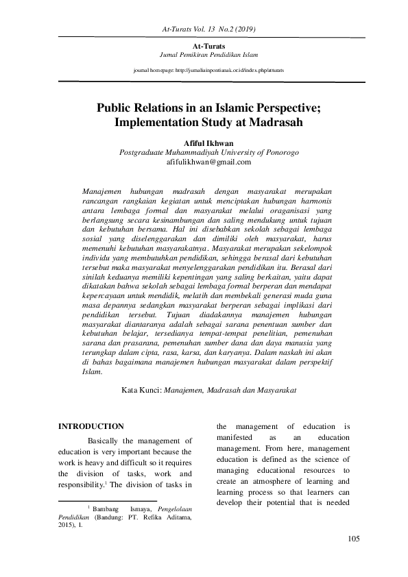 (PDF) Public Relations in an Islamic Perspective; Implementation Study ...
