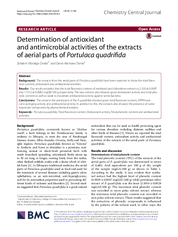 (PDF) Determination of antioxidant and antimicrobial activities of the extracts of aerial parts ...