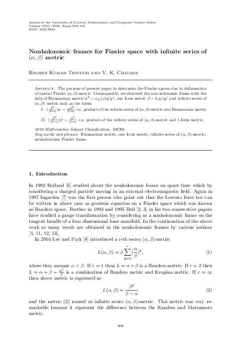 (PDF) Nonholonomic frames for Finsler space with infinite series of (α ...