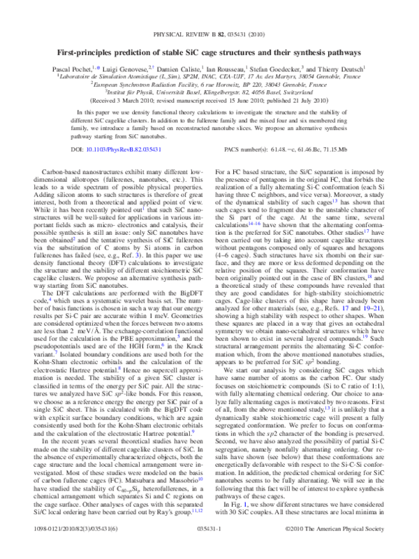 (PDF) First-principles prediction of stable SiC cage structures and their synthesis pathways ...