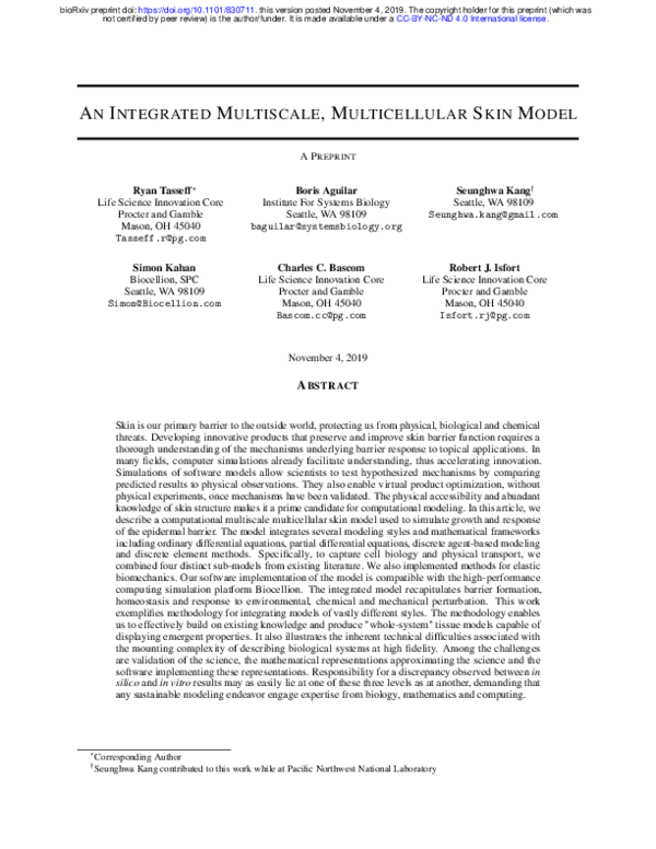 (PDF) An Integrated Multiscale, Multicellular Skin Model